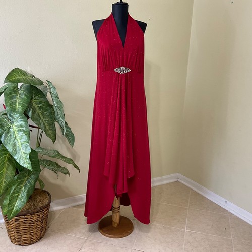 ONYX Nite By Wendy Chaitin Red Sparkly Halter Gown estimate L-XL ? W ...