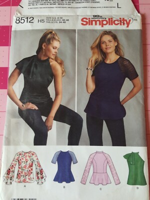 Simplicity Pattern 8512 Tops Peplum Cold Shoulder Sizes 6 8 10 12 14 ...