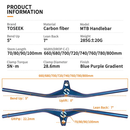 TOSEEK Full Carbon Fiber Integrated Handlebars MTB Mountain Bike Flat ...