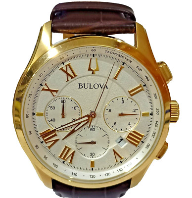 97B169 BULOVA WHITE DIAL CHRONOGRAPH LEATHER STRAP MEN'S WATCH M-152 | eBay