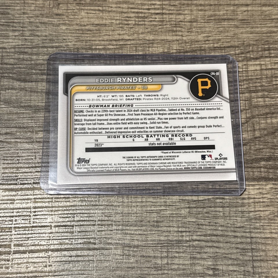 2024 1st Bowman Draft Chrome Eddie Rynder 06/25 Orange REFRACTOR AUTO ...