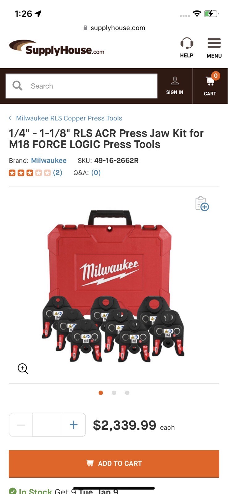 Milwaukee 49-16-2662R 1/4”-1-1/8" RLS Press Jaw Kit for M18 Press Tools ...