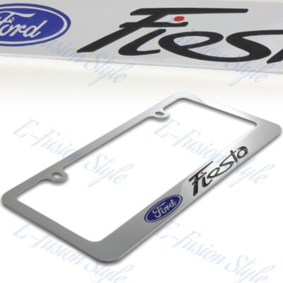 FORD FIESTA Chrome Brass Metal License Plate Frame with 2 Chrome Caps ...
