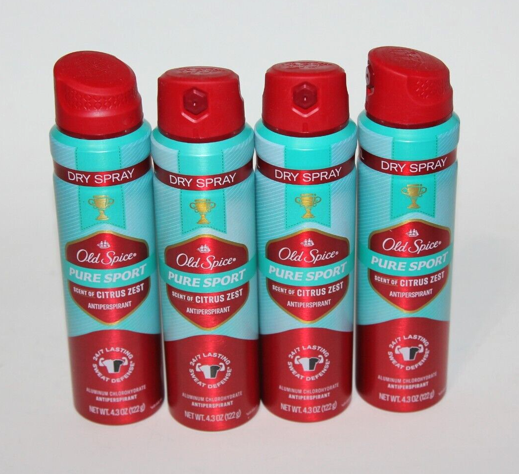 LOT (4) OLD SPICE PURE SPORT ANTIPERSPIRANT DRY SPRAY CITRUS ZEST 8/25 ...