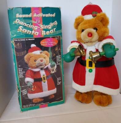 Vtg Dancing Singing Santa Bear With Bells Sound Activated Christmas ...