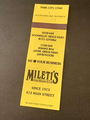 Vintage Utah Matchbook: “Mileti’s Italian Restaurant” Park City, UT | eBay