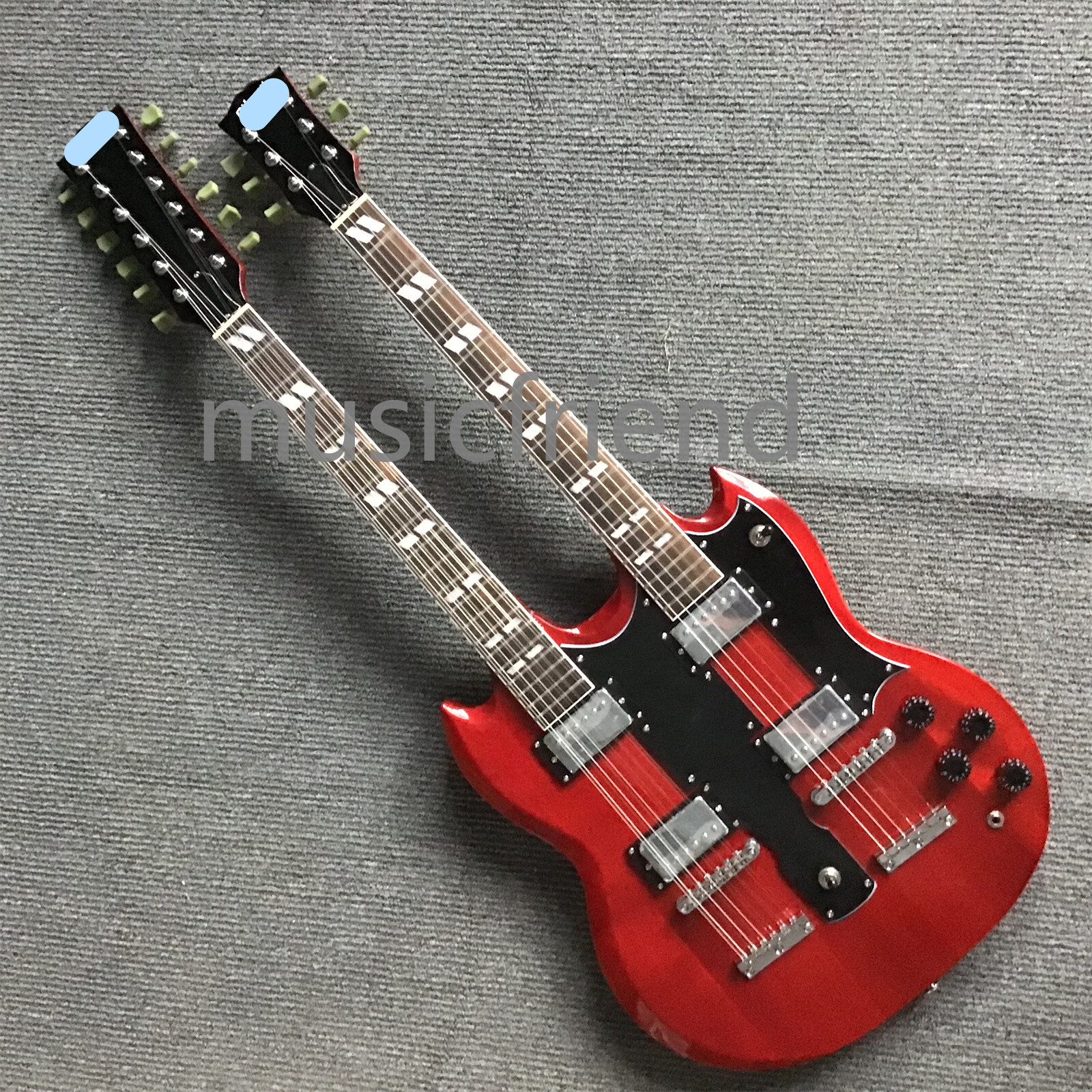 Red Solid 6+12 Strings Double Neck Electric Guitar 4H Pickups Rosewood ...