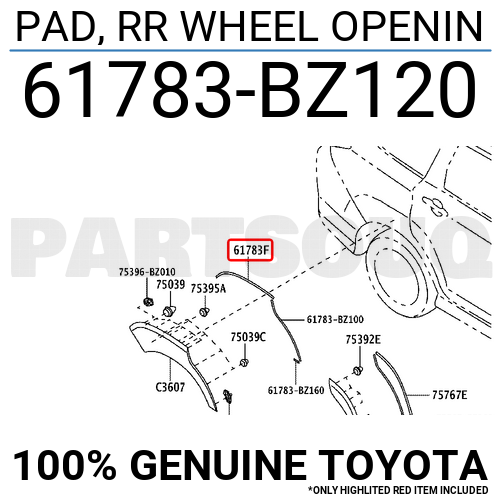 61783BZ120 Genuine Toyota PAD, RR WHEEL OPENIN 61783-BZ120 | eBay