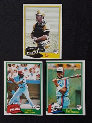 1981 Topps Baseball Cards. 3 Card Lot. Ed Ott/Garry Maddox/Valentine ...