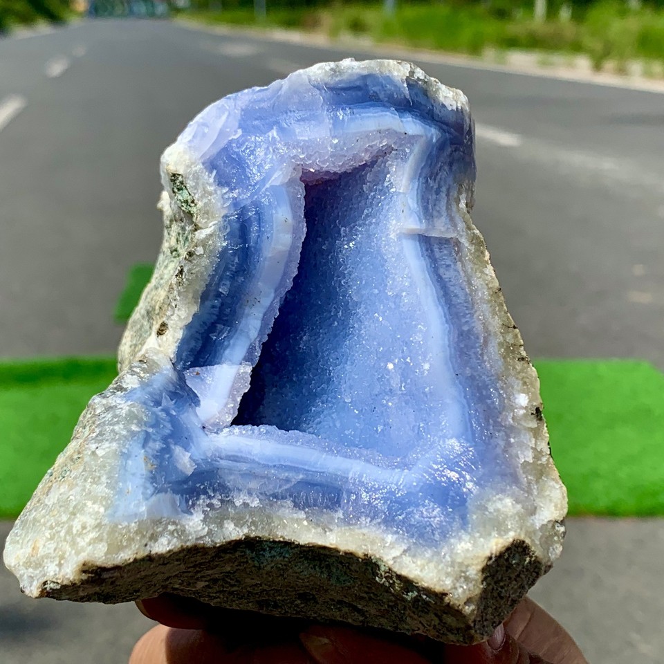1.38LB Natural blue agate geode quartz crystal rough sample Healing | eBay