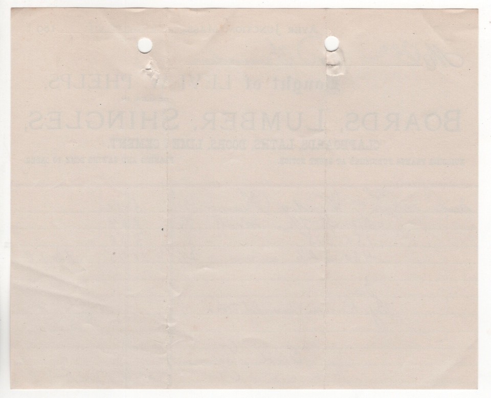 1897 LEVI PHELPS BILLHEAD LUMBER LATHES LIME CEMENT AYER JUNCTION MA ...