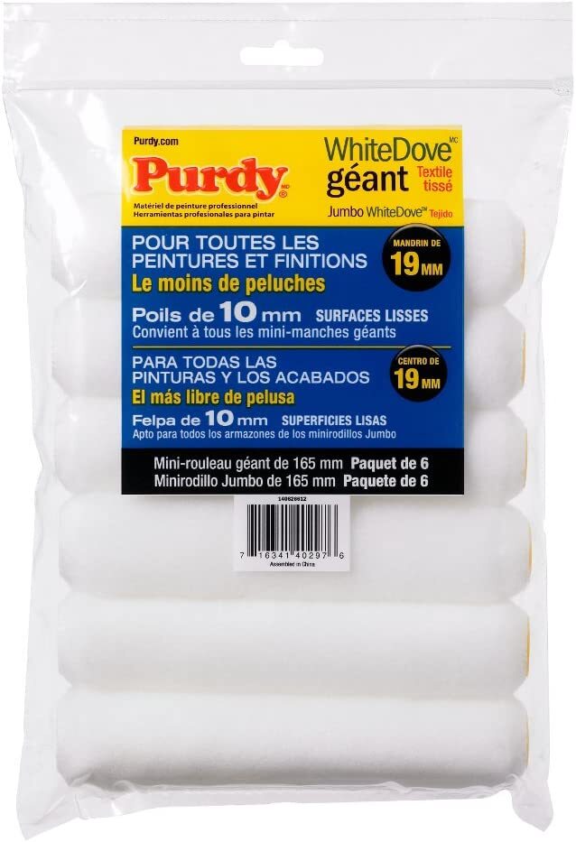 6.5" Purdy White Dove 3/8" Nap Mini Jumbo Paint Roller Sleeves 6 pack ...