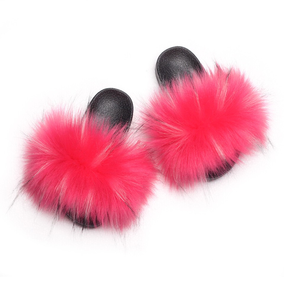 Kids Faux Farm Fox Fur Slippers Girls Summer Sandals Children Cute ...