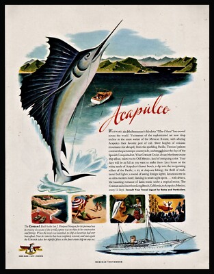 1947 ACAPULCO Travel Tourism AD Sailfish J Pierpont Corsair fishing ...