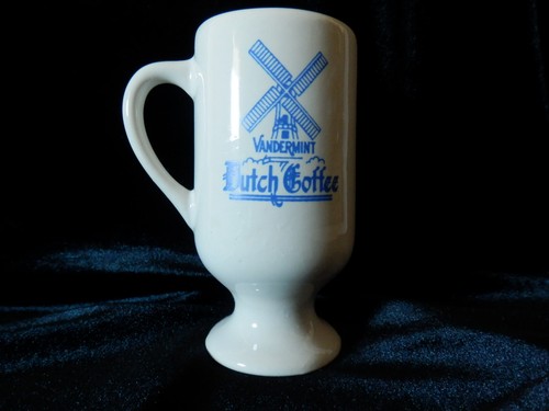 Vtg Pottery footed shot mug Vandermint Dutch Coffee Blue on White ...