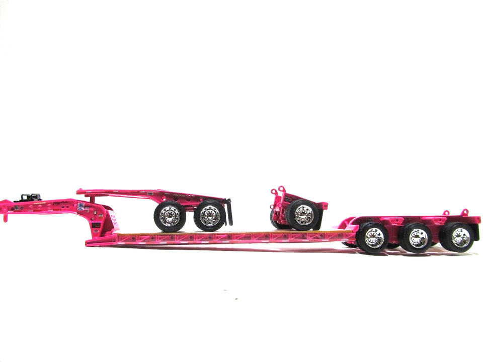 DCP 1/64 SCALE PINK FONTAINE TRIAXLE LOWBOY TRAILER, WITH JEEP & FLIP ...