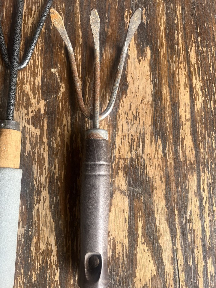 Lot 4 Vintage Some Wood Handle Hand Rakes Cultivators Garden Tools ...