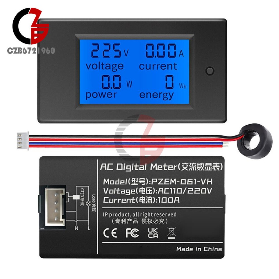 AC 20A 63A 100A LCD Panel Meter Monitor Watt Kwh Power Energy Voltmeter ...