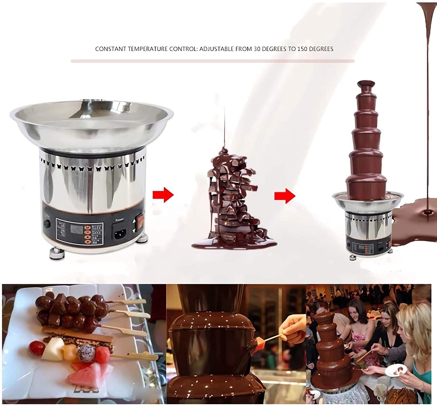 110V7Tiers Chocolate Fountain Maker 304SS Heated Retro Chocolate ...