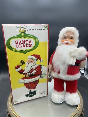 Vintage ALPS Japan 10” Mechanical Bell Ringing Santa Claus In Original ...