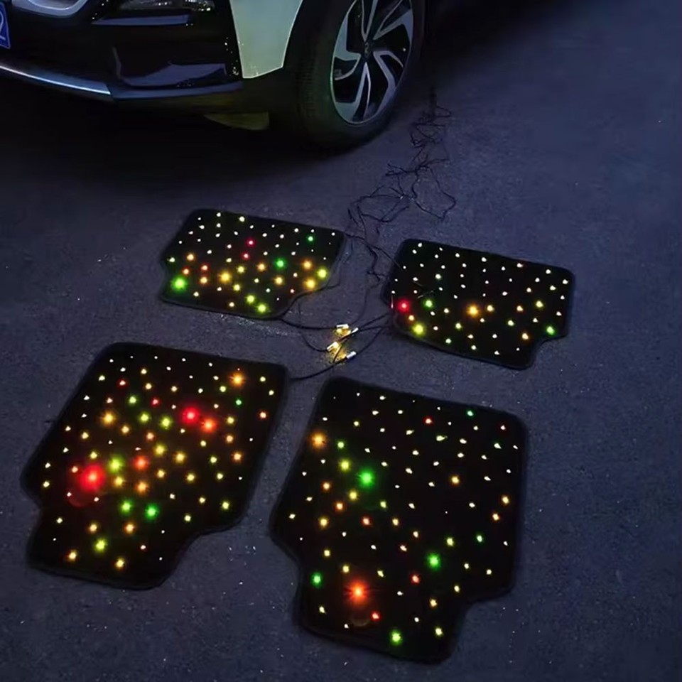 Starlight RGB LED Fiber Optic Car Floor Mats Glowing Rugs Music Sync ...