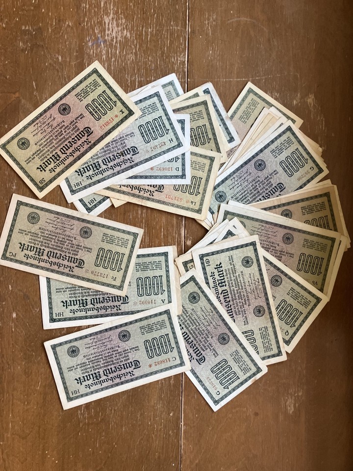 old German banknote currency lot: 40 1000 reichsbanknote 1922 some with ...