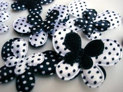 80 Black/White Satin Polka Dots/Felt Butterfly Applique/Big+Small Mix ...
