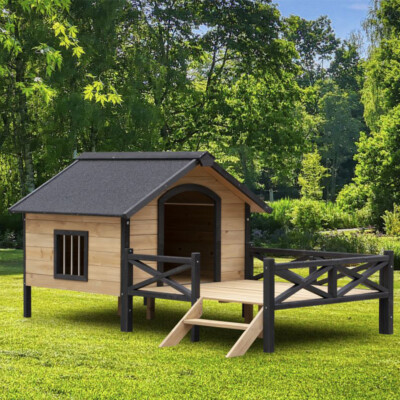 Outdoor Large Wooden Cabin House Style Wooden Dog Kennel with Porch Pet ...