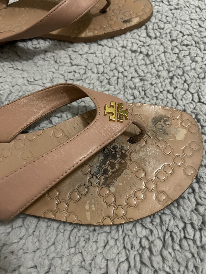Tory Burch Monroe Women’s Size 9 M Light Makeup Blush Leather Thong ...