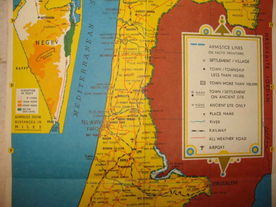 Map Israel 1950s-60s Tourist Pre Six Day War Lines PILGRIM Holy Land | eBay