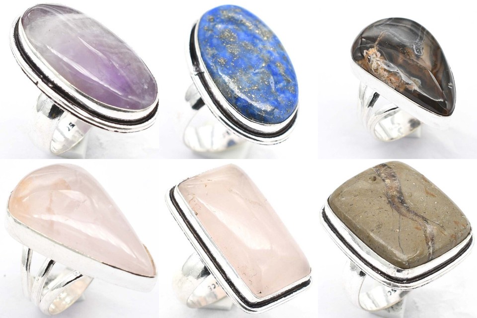Natural Assorted Gemstone Rings, Silver Plated Designer Rings ...