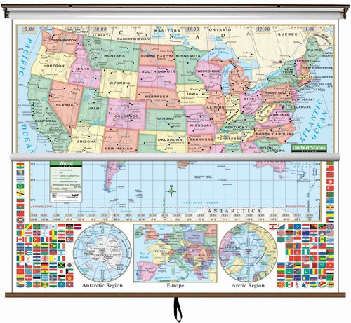 US/World Primary Combo Classroom Pull Down Wall Map | eBay