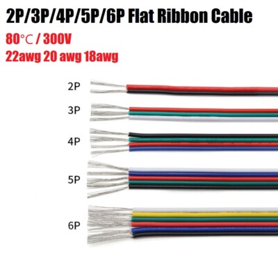2 3 4 5 6 Way Multi Coloured Flat Ribbon Cable Wire 22AWG 20AWG 18AWG ...