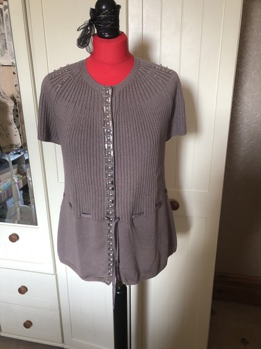 MYBC Basler Ladies Top Size 16 Pale Brown Cotton Knit Beaded Sequin ...