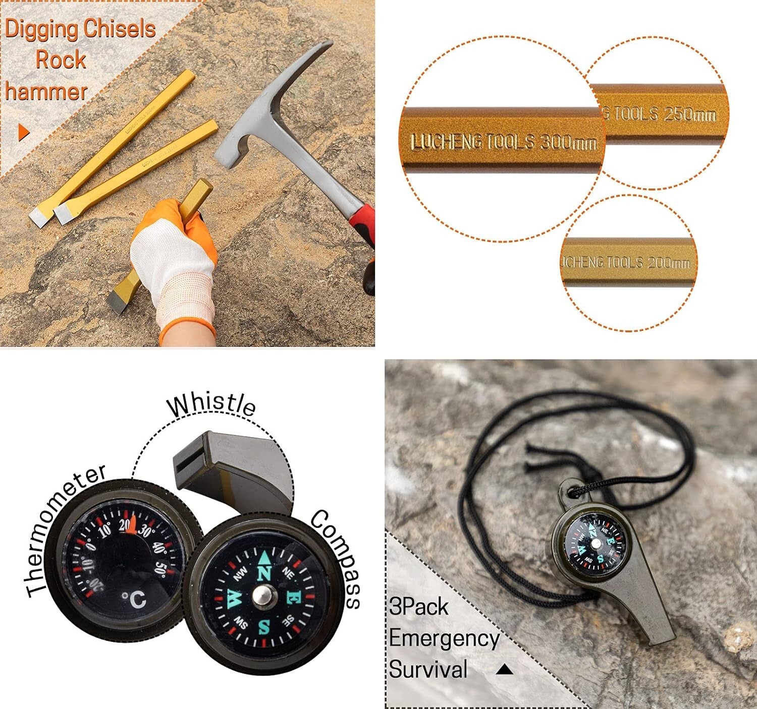 20 PCS Geology Tools and Rock Pick Hammer Set for Rock Hounding, Gold ...