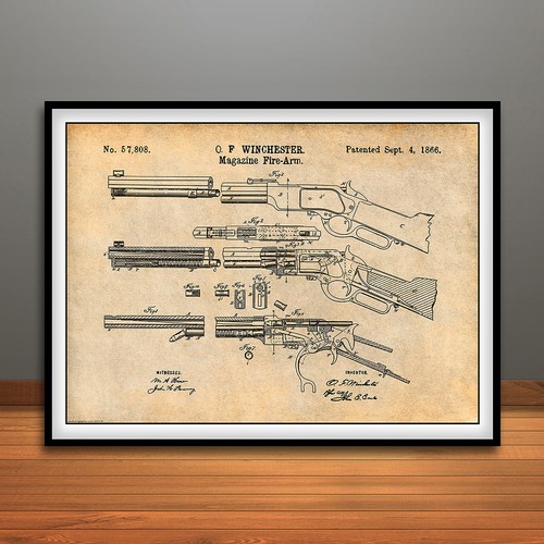 1866 Winchester Lever Action Rifle Patent Print Art Drawing Poster | eBay