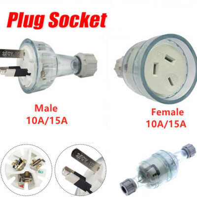 5/10X 3 Pin Male Plug Female Socket 10A 10amp 15A Electrical Cable 240V ...