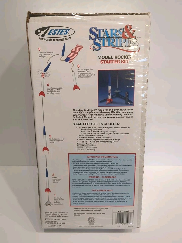 ESTES RANGE BOX STARS & STRIPES ROCKET Model Kit EST 1407 2001 New In ...
