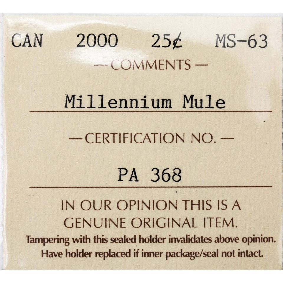 Canada 2000 Millennium Mule 25 Cents Quarter Error Coin - ICCS MS-63 | eBay