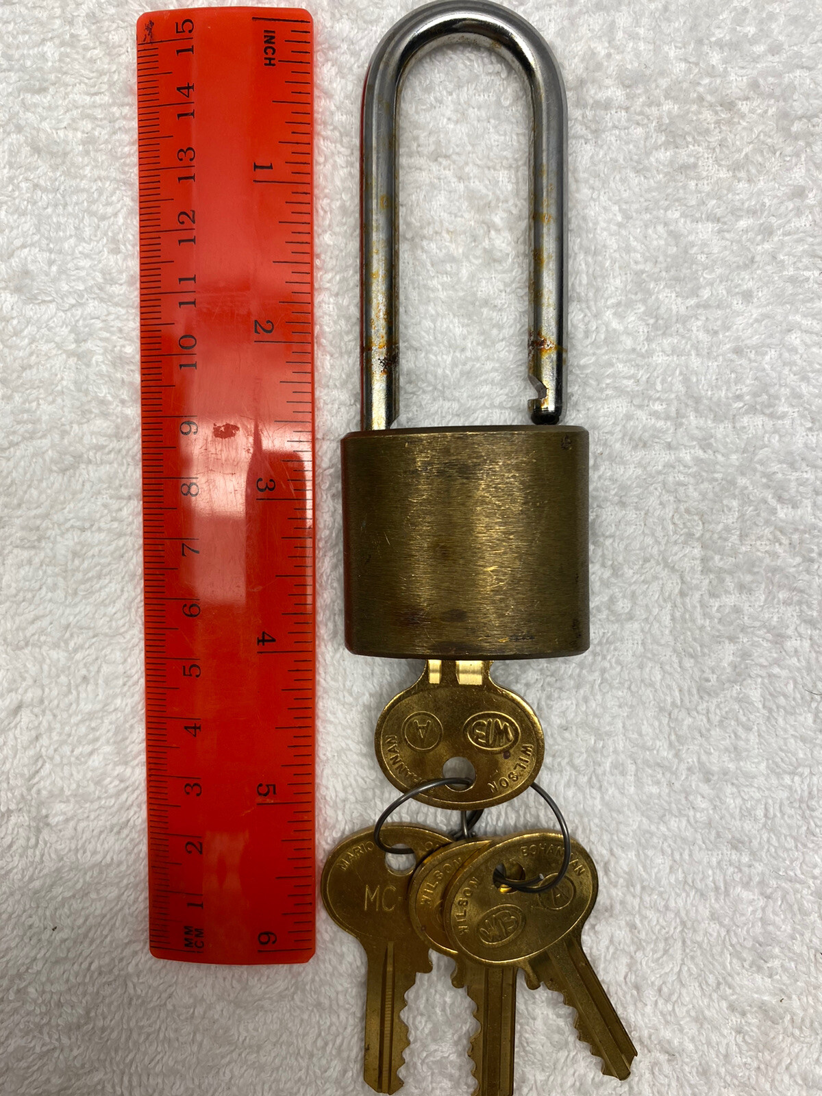 Vintage Wilson Bohannan WB Padlock With Key Locksport Brass Lock Long 4 ...
