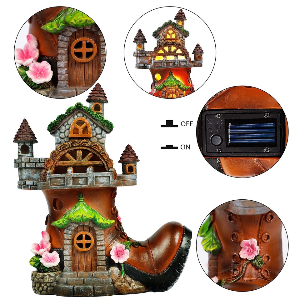 10 Inch Fairy House Garden Statues with Boots, Fairy Garden Decor House ...