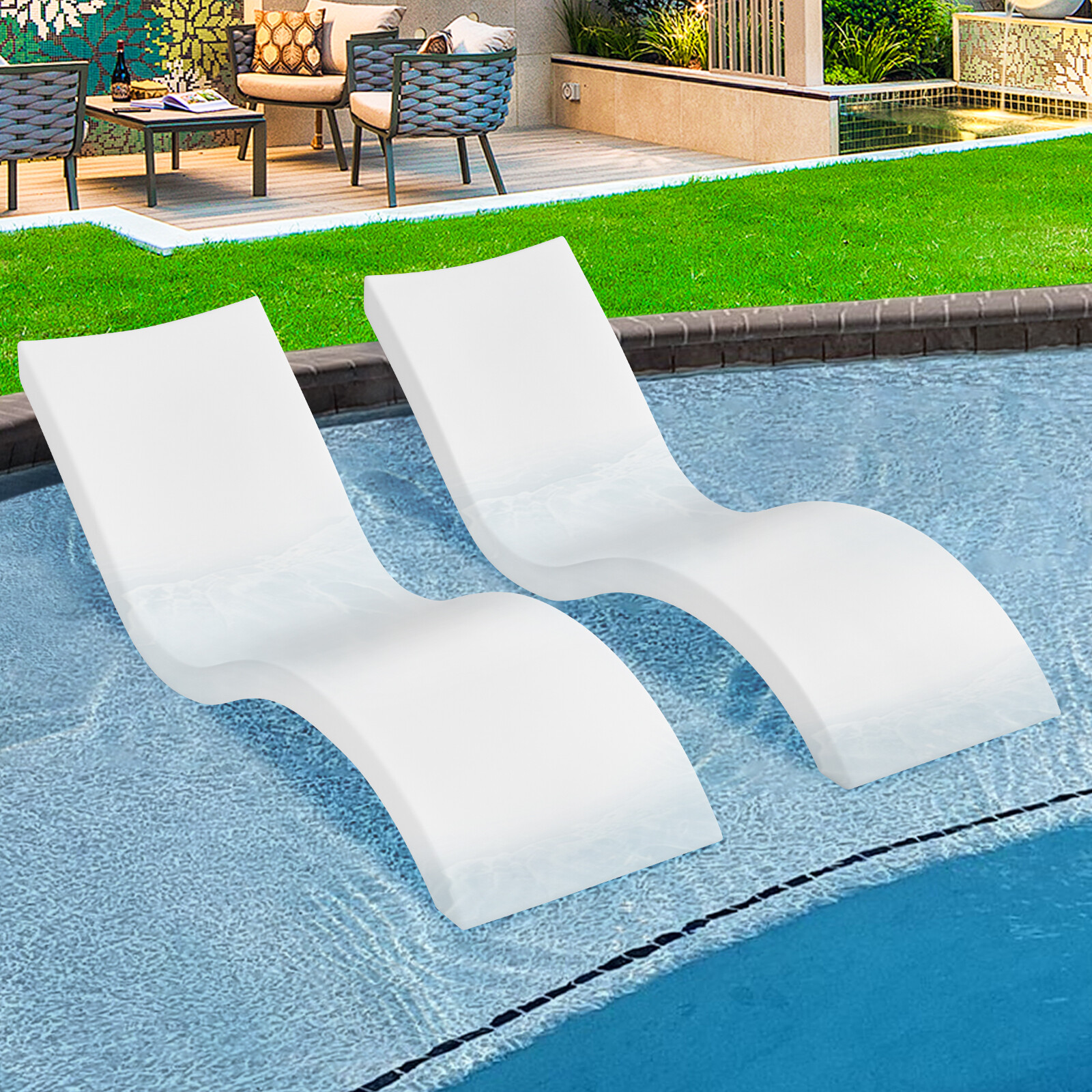VEVOR in-Pool Lounge Chairs 2 PCS Chaise Lounger Inside Pool Sun Shelf ...