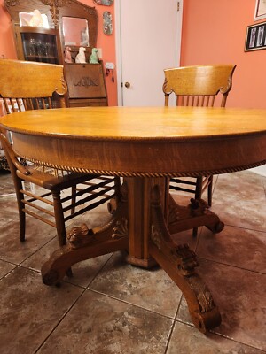Dining Sets - Antique Oak Table And Chairs