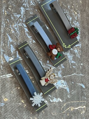 Lot Of 4 NEW Handcrafted Christmas Hair barrettes Angel,Gift,Snowflakes ...