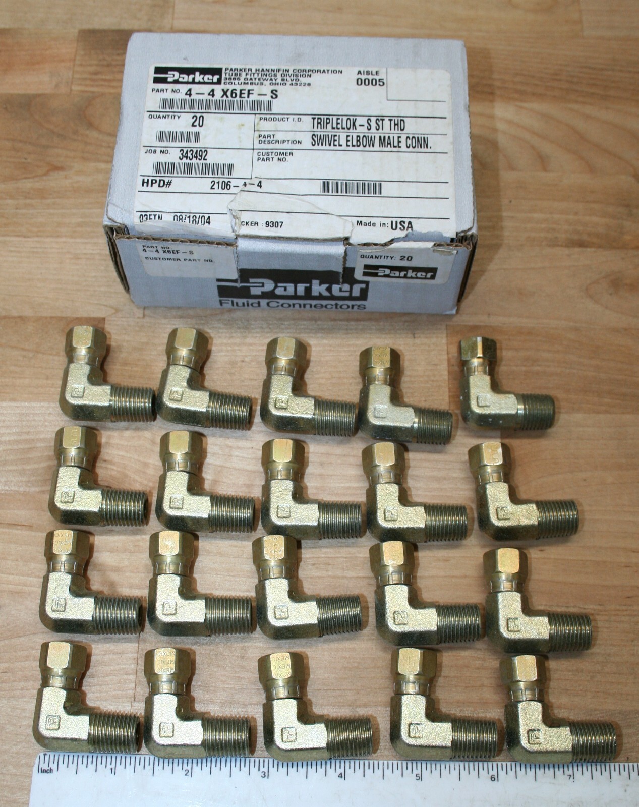 20 New PARKER 4-4 X6EF-S Triplelok-S 37° Flare 90° Elbow, 1/4" x 1/4-18 ...