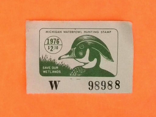 1976 Michigan DNR Resident Waterfowl Duck Hunting License Stamp...Free ...