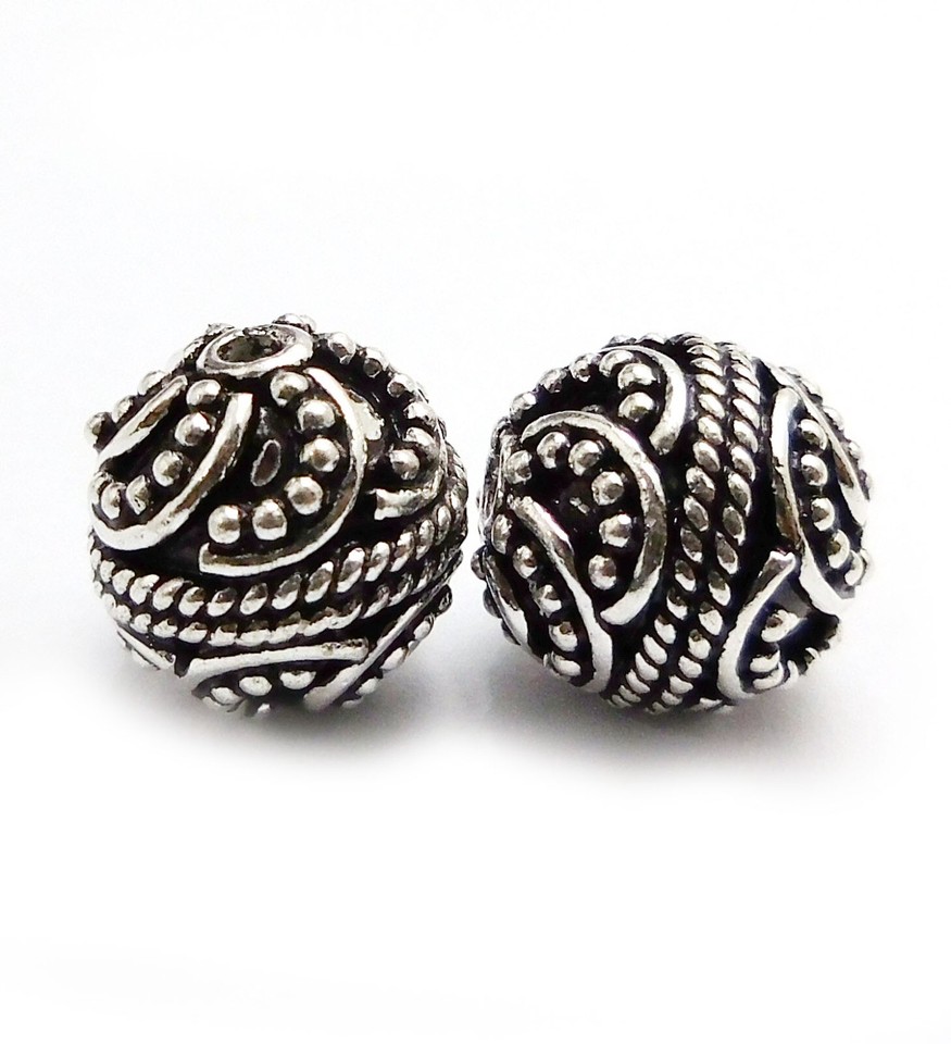 4 Pcs 13mm Round Bali Bead Sterling Silver Plated 18k Gold Plated More ...