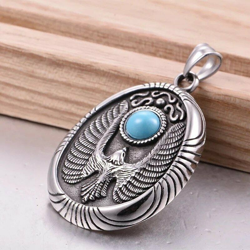 Stainless Steel Biker Aztec Turquoise Thunderbird Eagle Hawk Pendant ...
