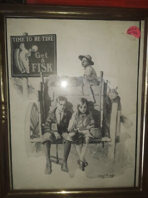 Fisk Tire Print Copyright 1926 "Time to Re-Tire Get a Fisk" Boy GIRL IN ...