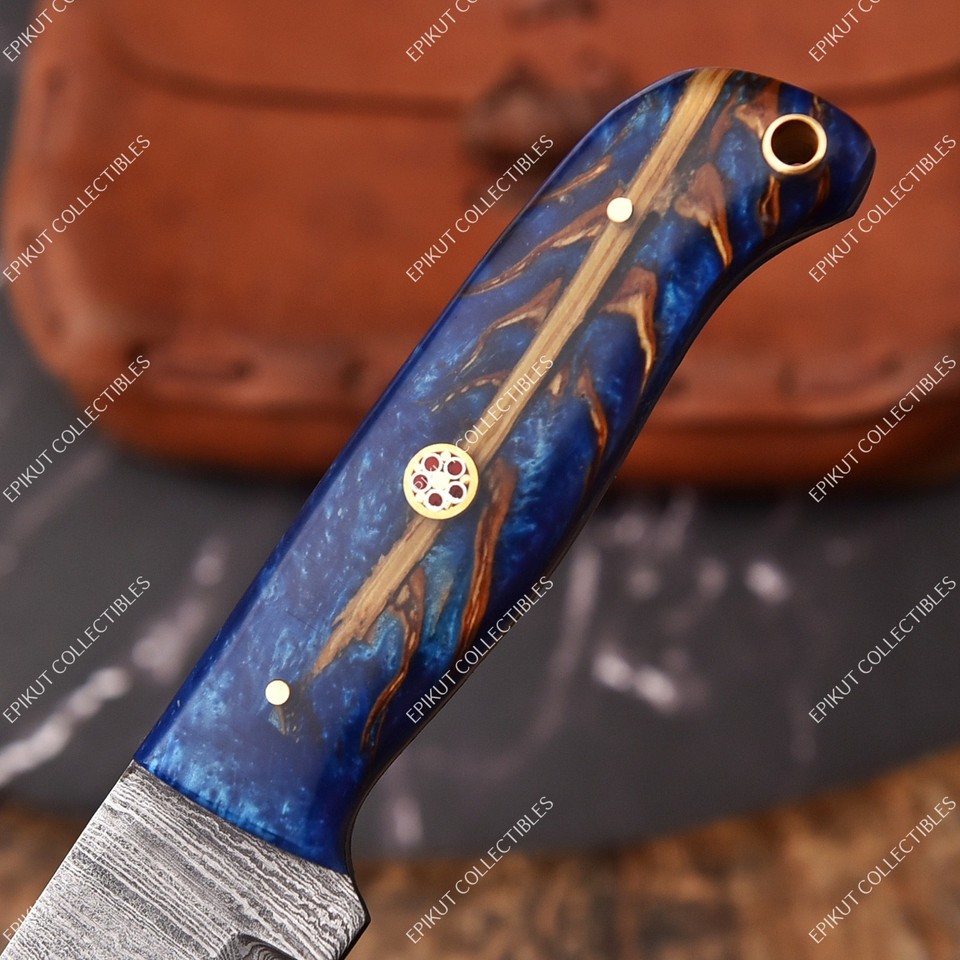 8" CUSTOM HANDMADE FORGED DAMASCUS STEEL CAMPING HUNTING EDC SKINNER ...